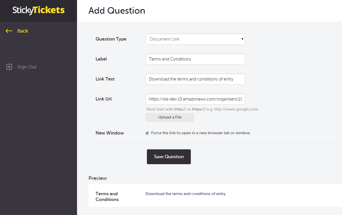 How can I add my own Terms & Conditions to my event?